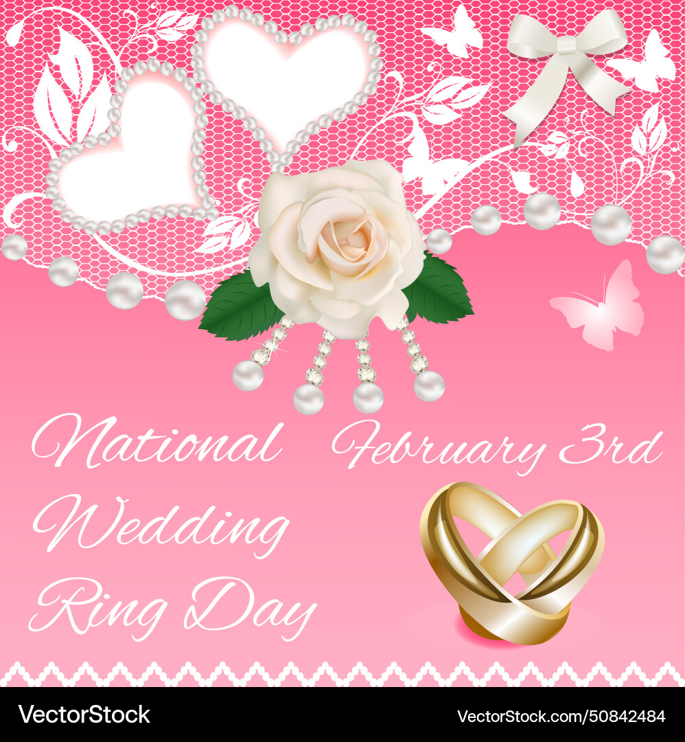 National wedding ring day greeting card with rose Vector Image
