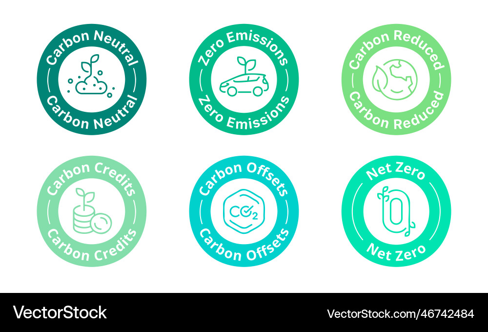 Net zero emissions concept label design Royalty Free Vector