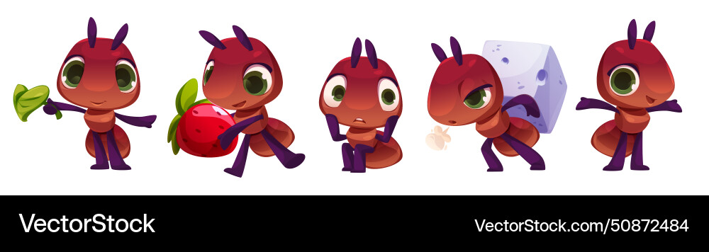 Set of cute ant characters on white background Vector Image