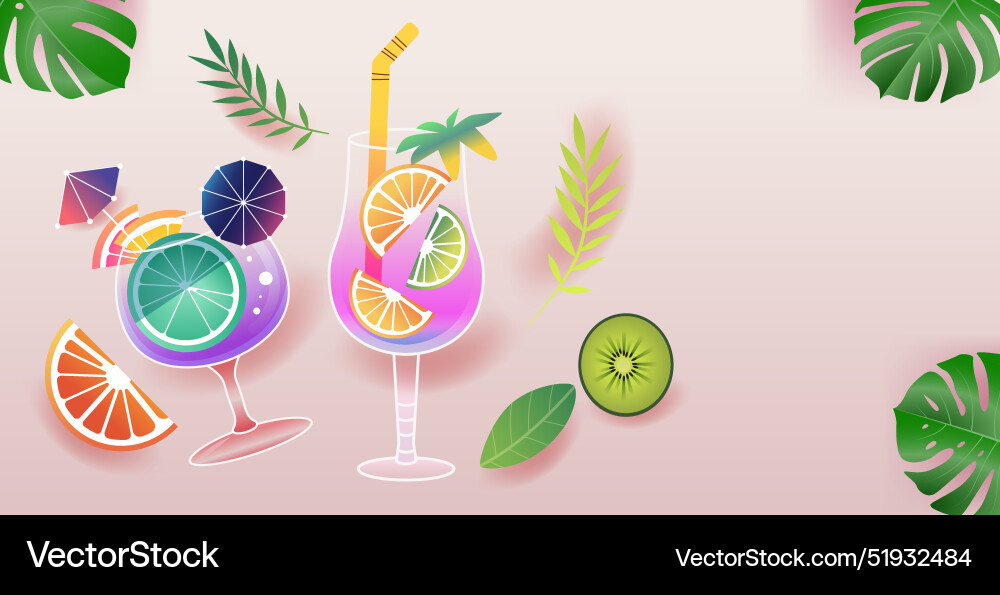 Tropical cocktails with citrus slices Royalty Free Vector
