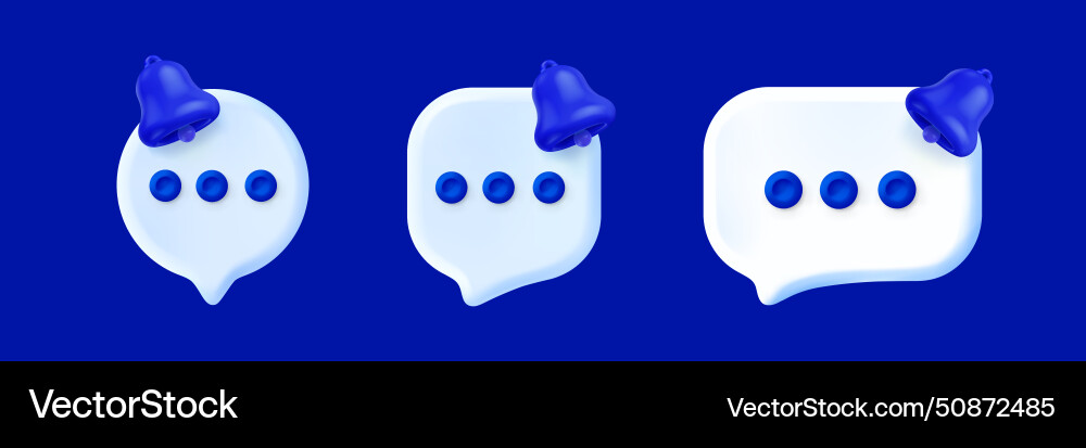 Blue 3d chat popups bubble notification with bell Vector Image