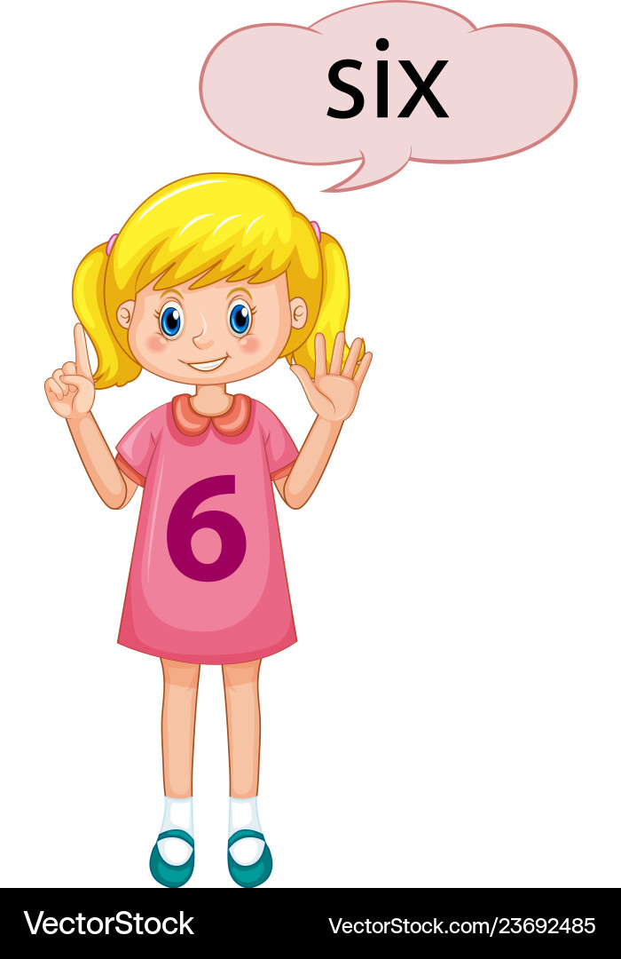 Girl with number six hand gesture Royalty Free Vector Image