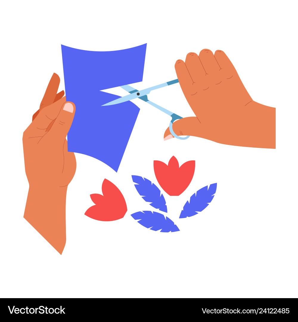 Hobby hands with scissors and paper cutting Vector Image