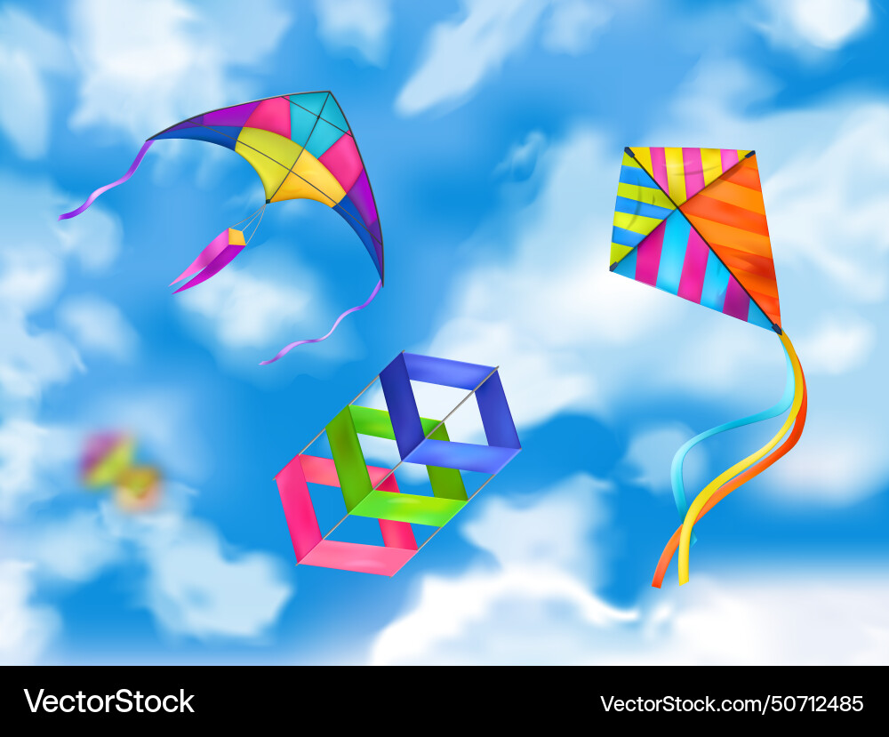 Realistic kite sky composition Royalty Free Vector Image
