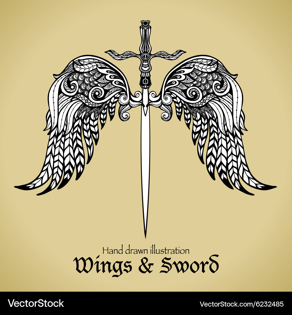 Wings and sword Royalty Free Vector Image - VectorStock