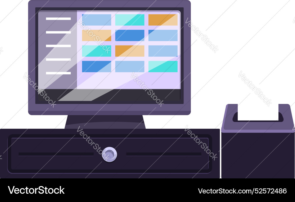 Cash register with touchscreen showing inventory Vector Image