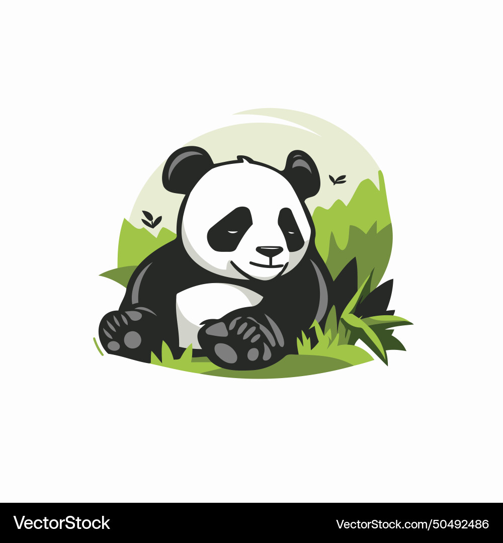 Cute panda sitting on the grass white Royalty Free Vector