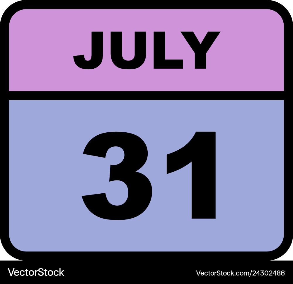 July 31st date on a single day calendar Royalty Free Vector