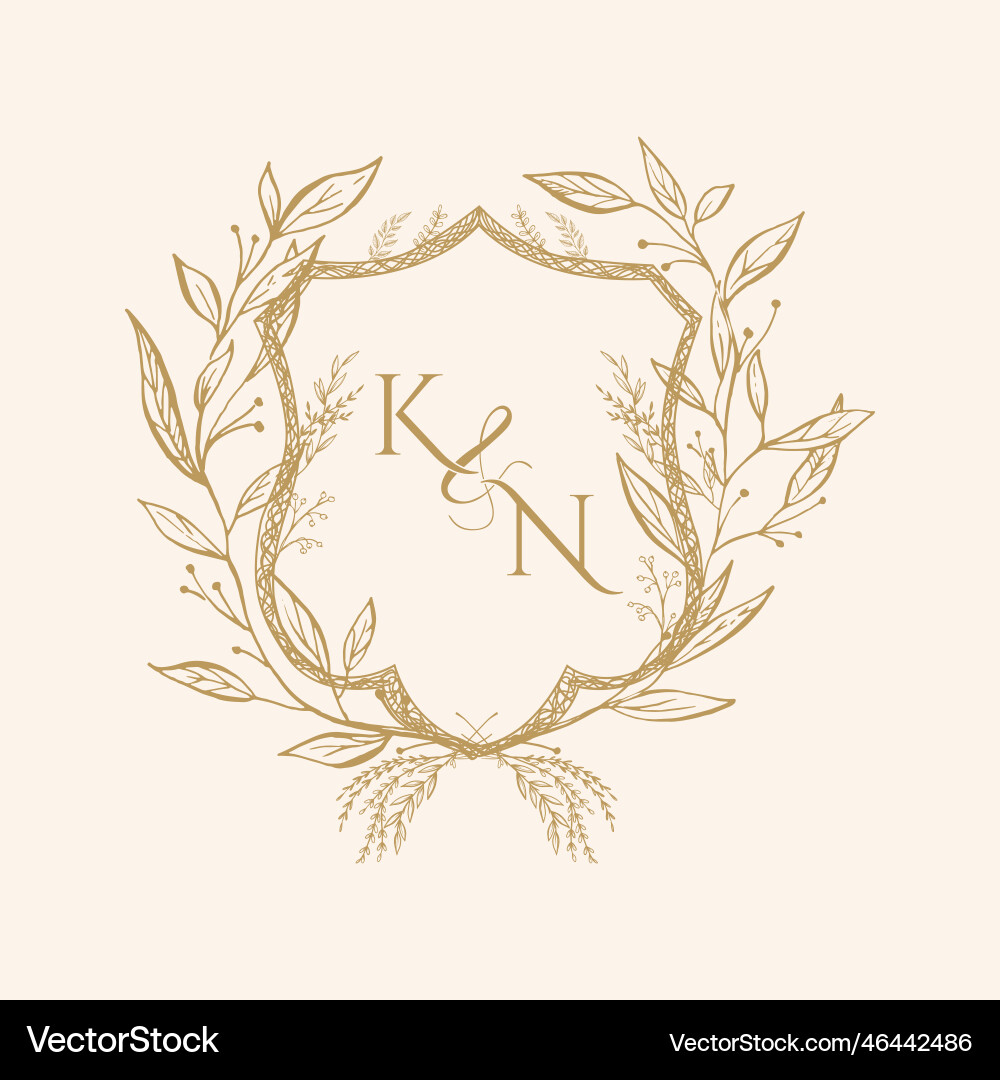 Kn initial wedding monogram logo crest Royalty Free Vector