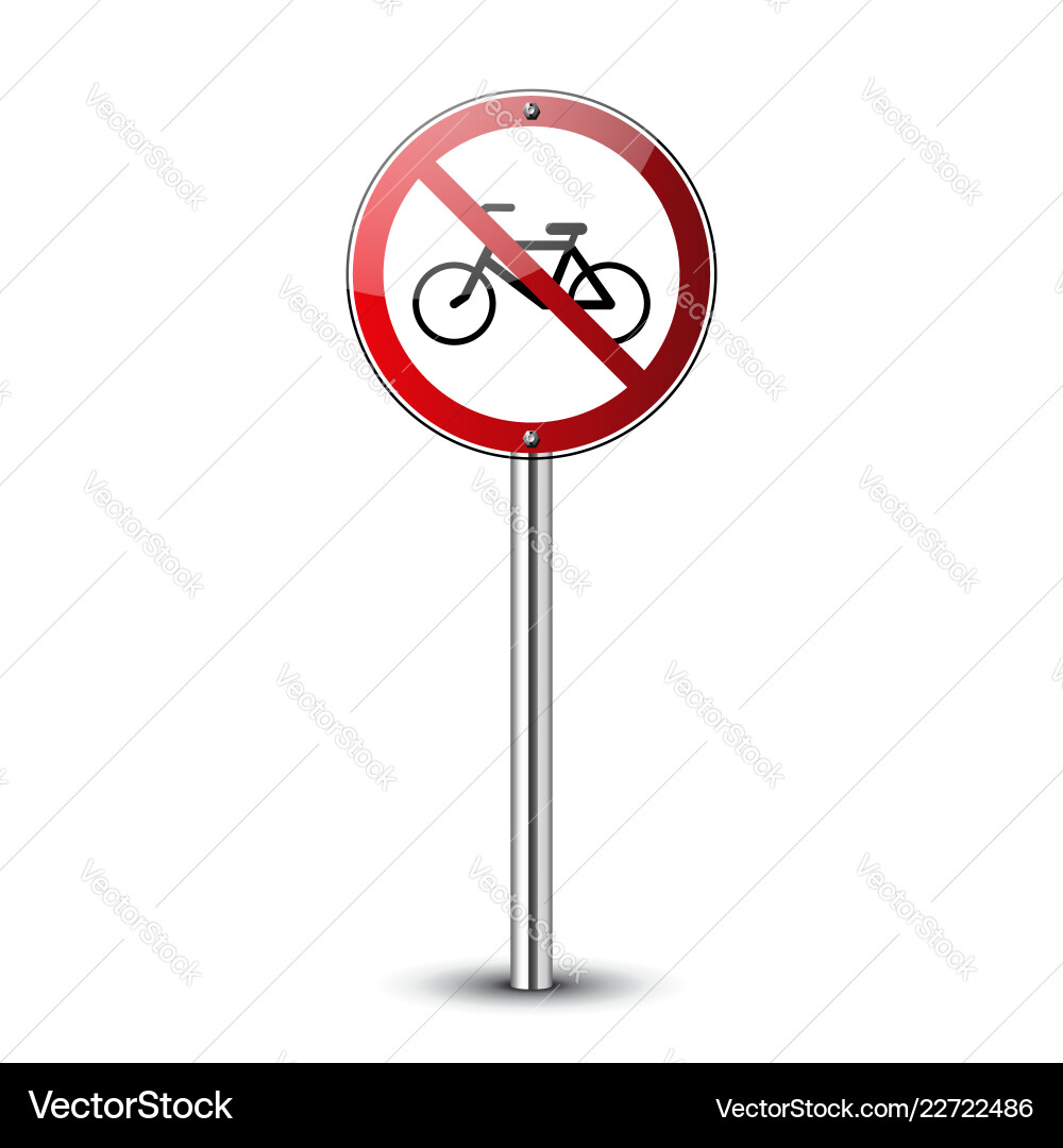 No bicycle sign forbidden red road isolated Vector Image