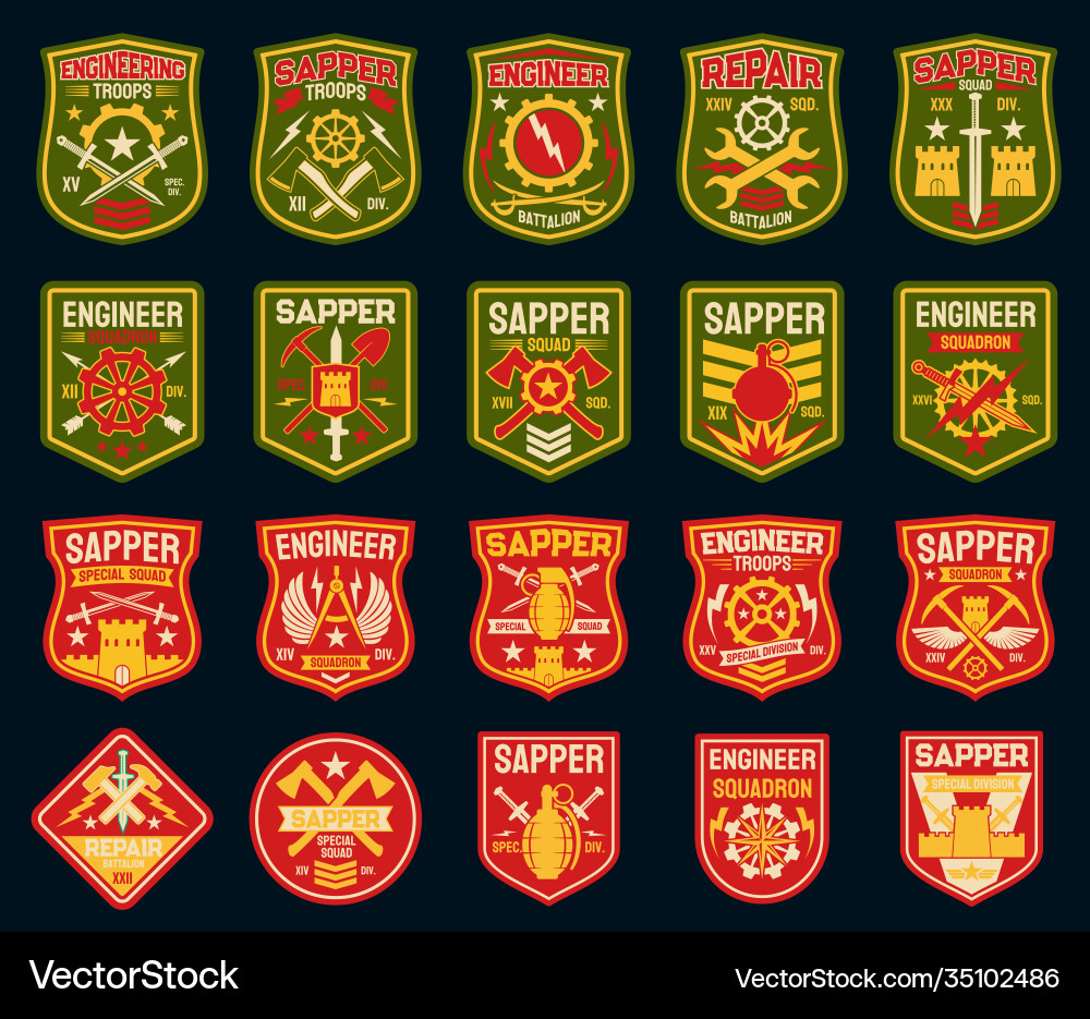 Sapper or combat engineer military patches badges Vector Image