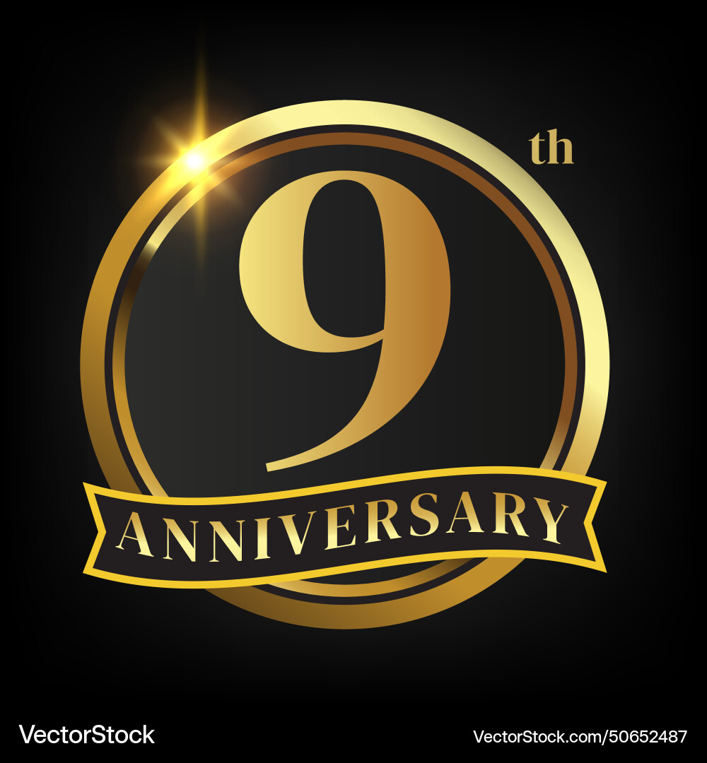 9th golden anniversary logo Royalty Free Vector Image