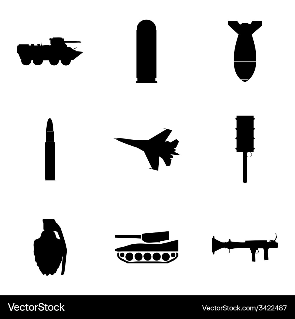 Black military icons set Royalty Free Vector Image