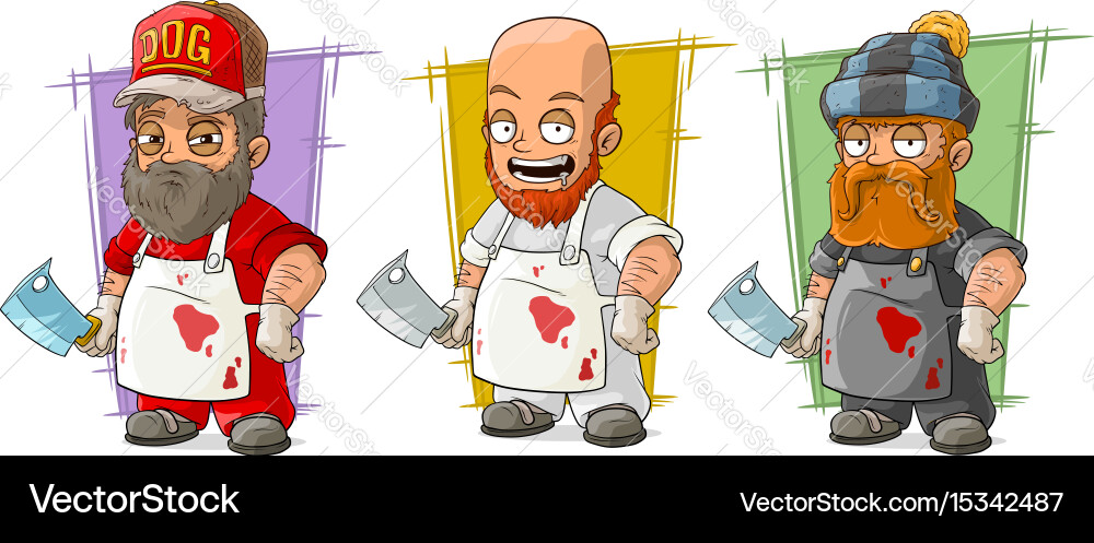 Cartoon butcher with knife character set Vector Image
