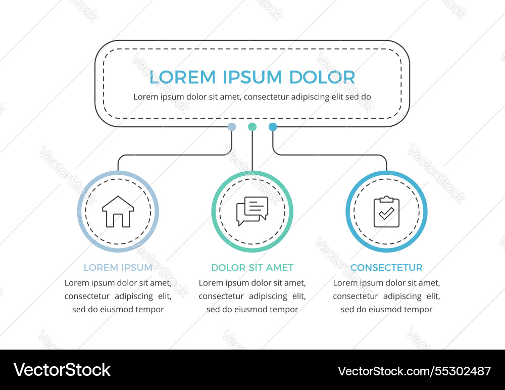 Flowchart with 3 elements Royalty Free Vector Image