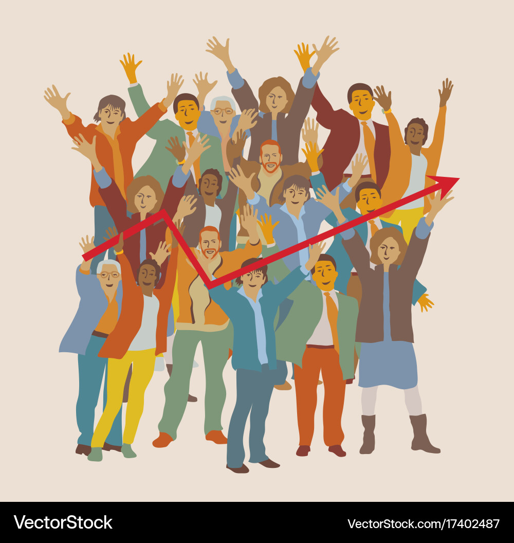 Happy team big group business people chart Vector Image