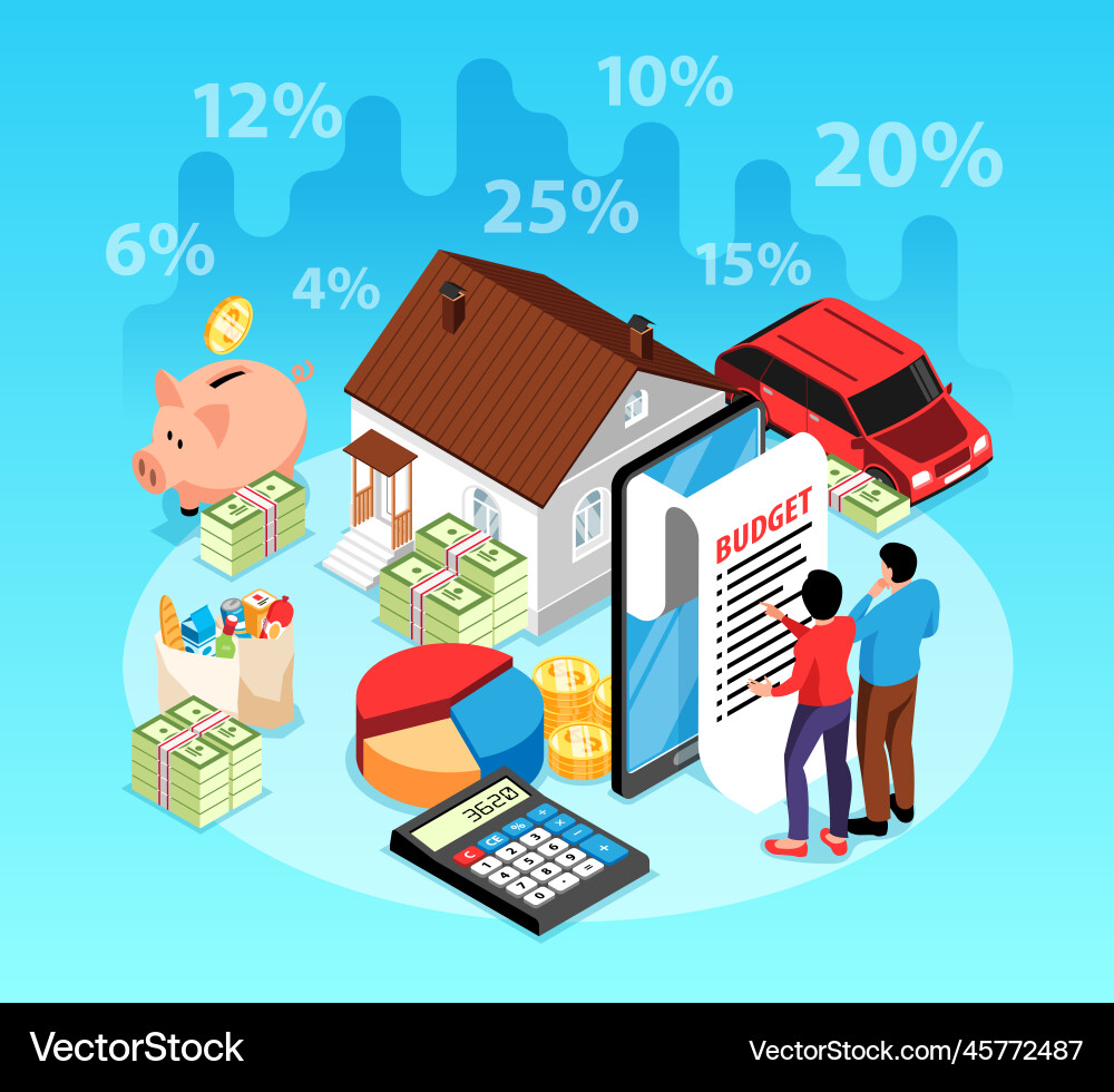 Isometric family budget concept Royalty Free Vector Image