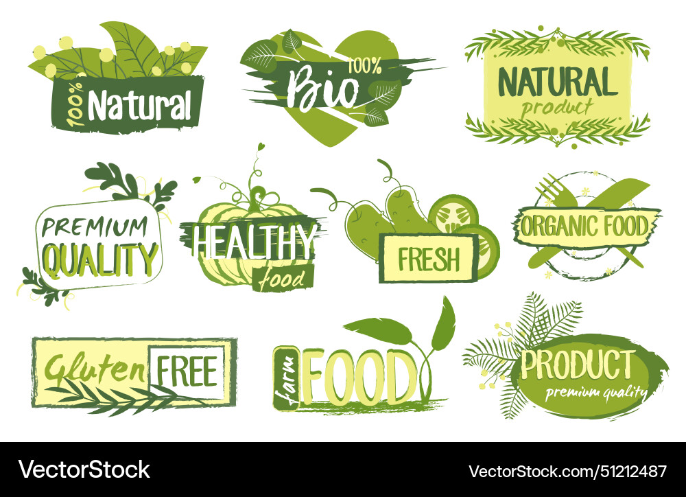 Set natural food stickers Royalty Free Vector Image