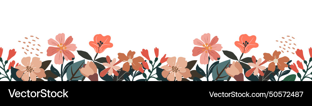 Spring border banner with blooming flowers Vector Image