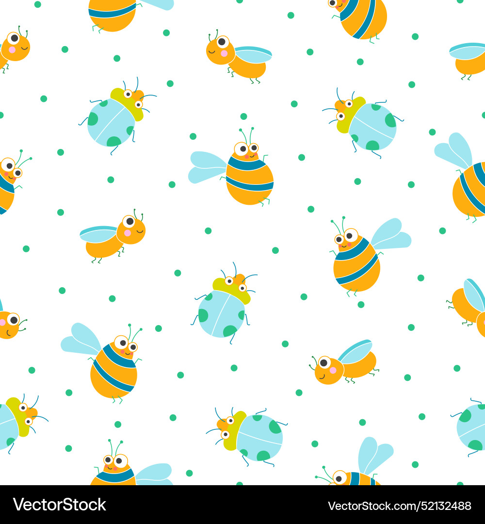 Cute insects cartoon characters seamless pattern Vector Image
