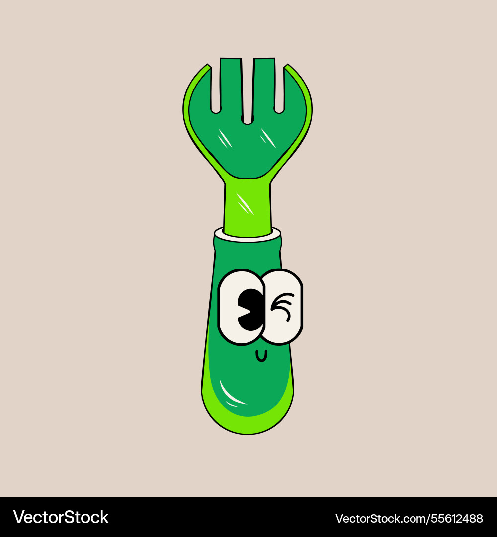 Doodle cute character fork sticker Royalty Free Vector Image