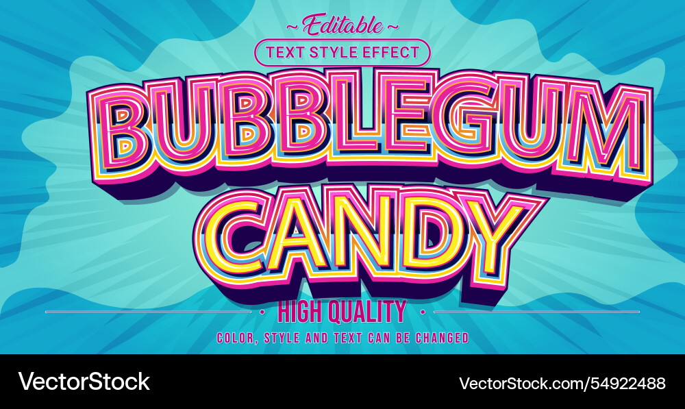 Editable text style effect - bubblegum candy Vector Image
