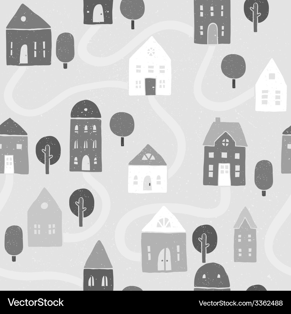 Grayscale houses pattern Royalty Free Vector Image