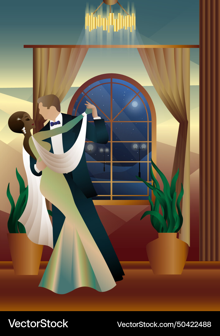 Man and woman dancing window Royalty Free Vector Image