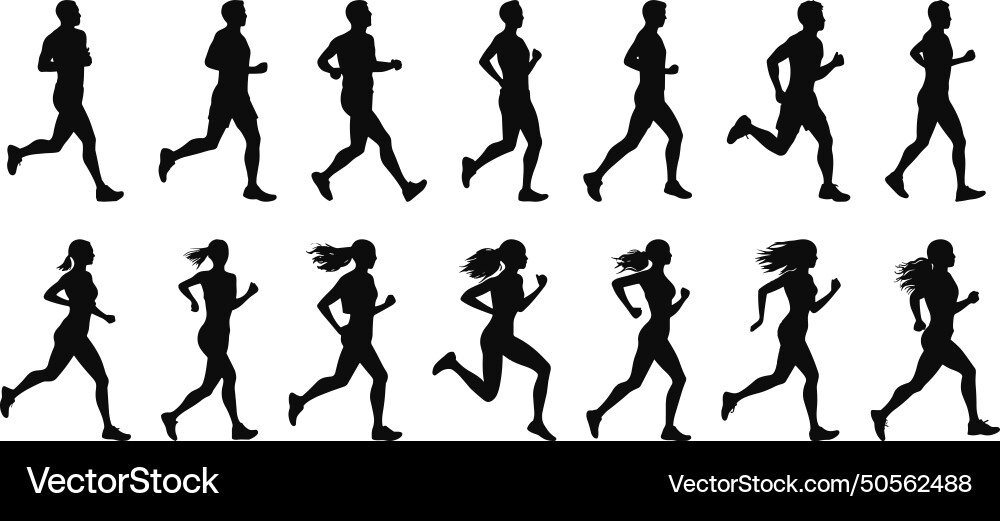 Running men and women black silhouettes isolated Vector Image