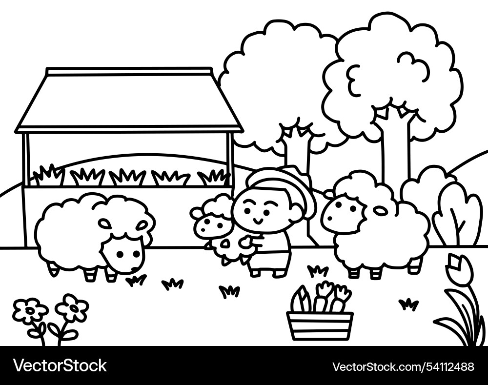 Sheep farm doodle coloring pages style Royalty Free Vector