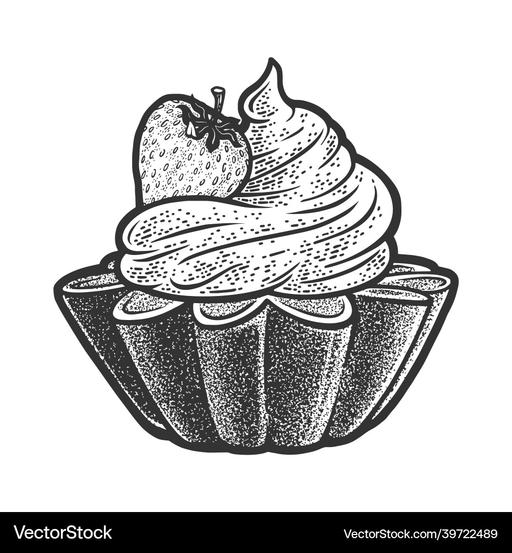 Cake with cream and strawberry sketch Royalty Free Vector