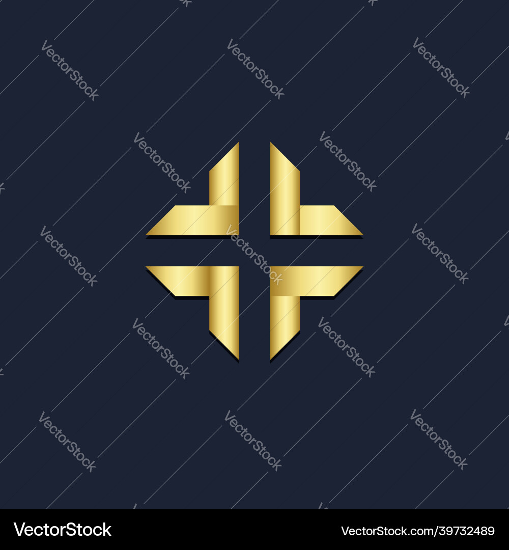 Cross plus shape line gold logo Royalty Free Vector Image