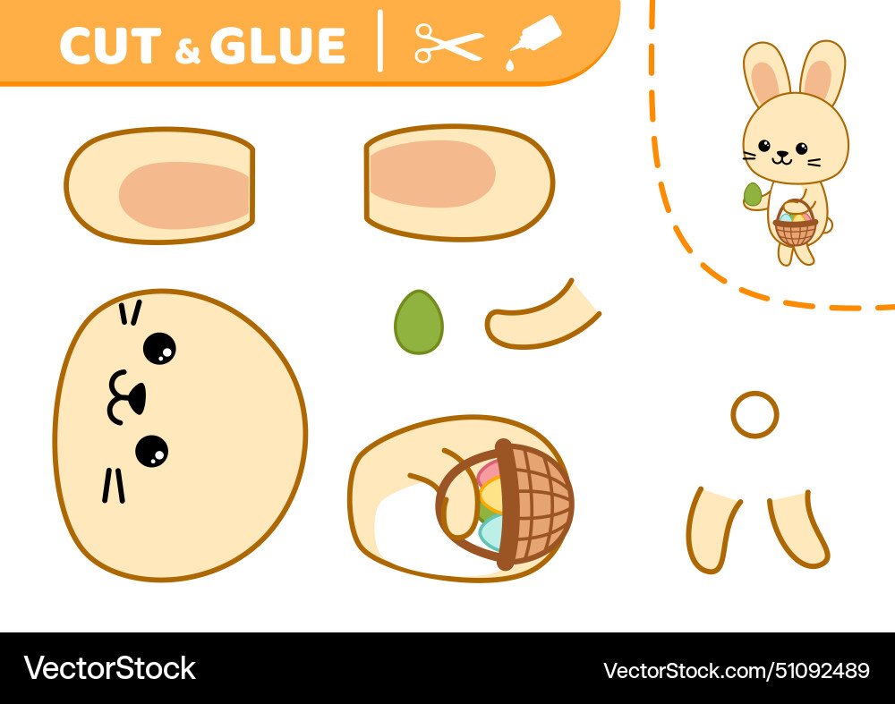 Cut and glue hare hunting eggs easter bunny Vector Image
