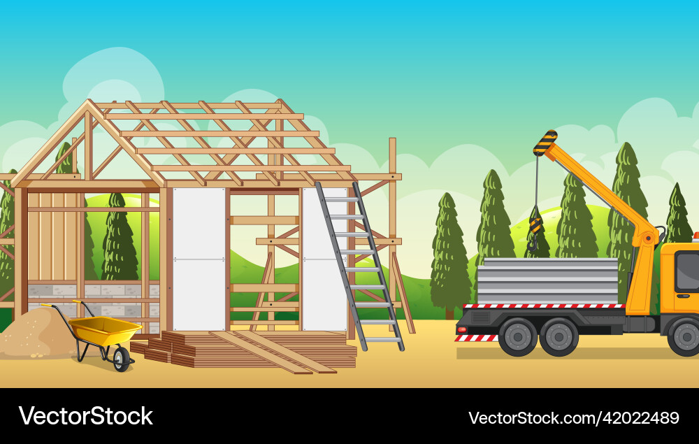 House construction site scene Royalty Free Vector Image