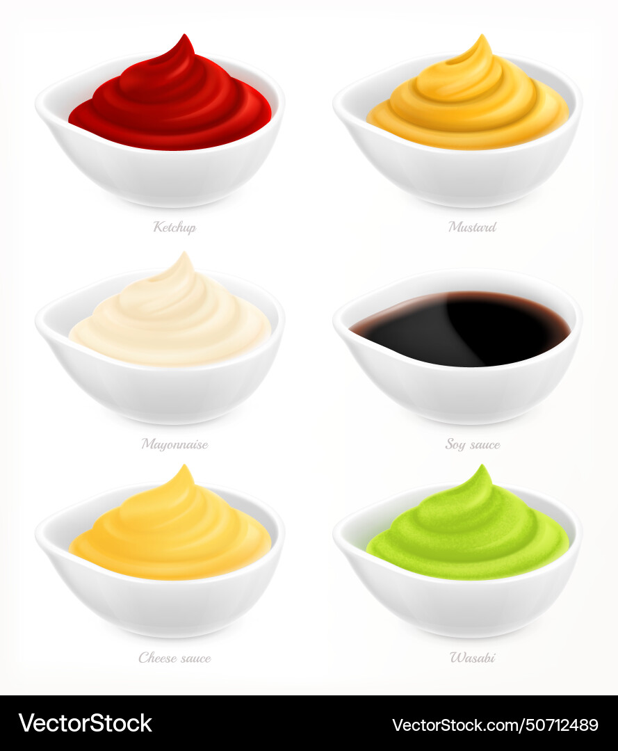 Sauce realistic icon set Royalty Free Vector Image