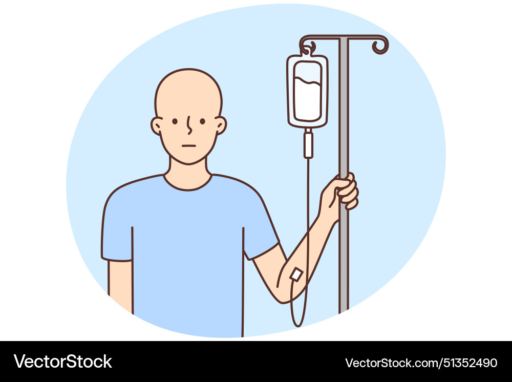 Bald man with dropper get chemo treatment Vector Image