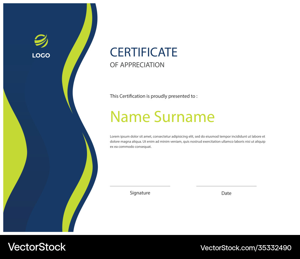 Blue and green waves certificate design Royalty Free Vector