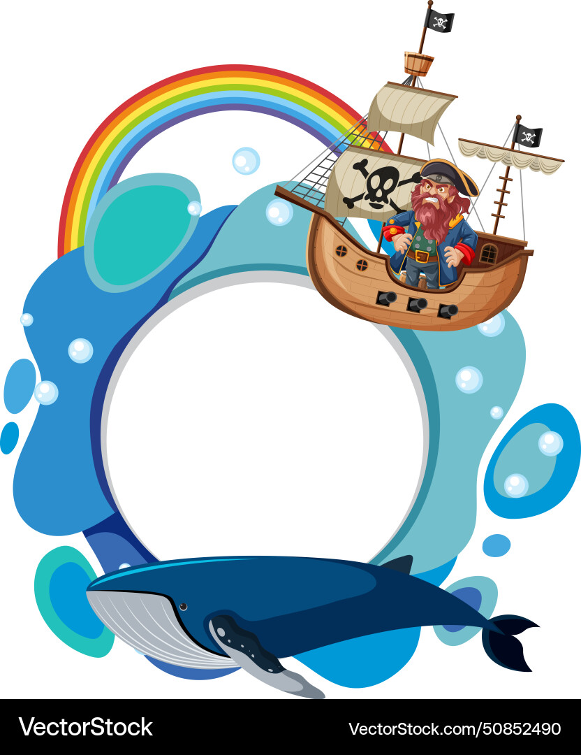 Colorful pirate ship sailing over a whale Vector Image