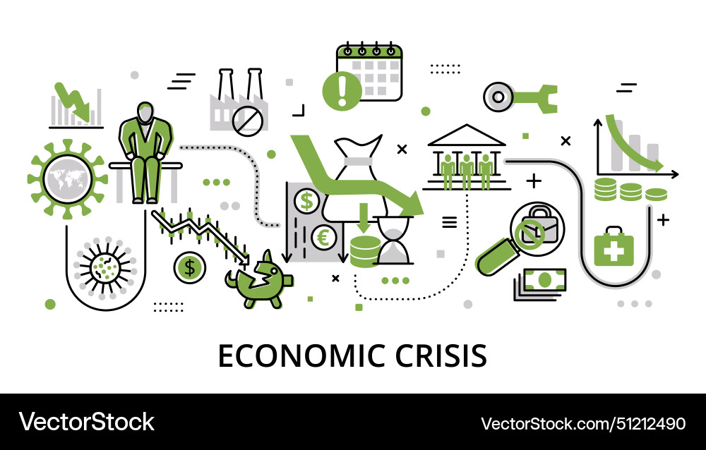 Economic crisis greenery concept flat line design Vector Image