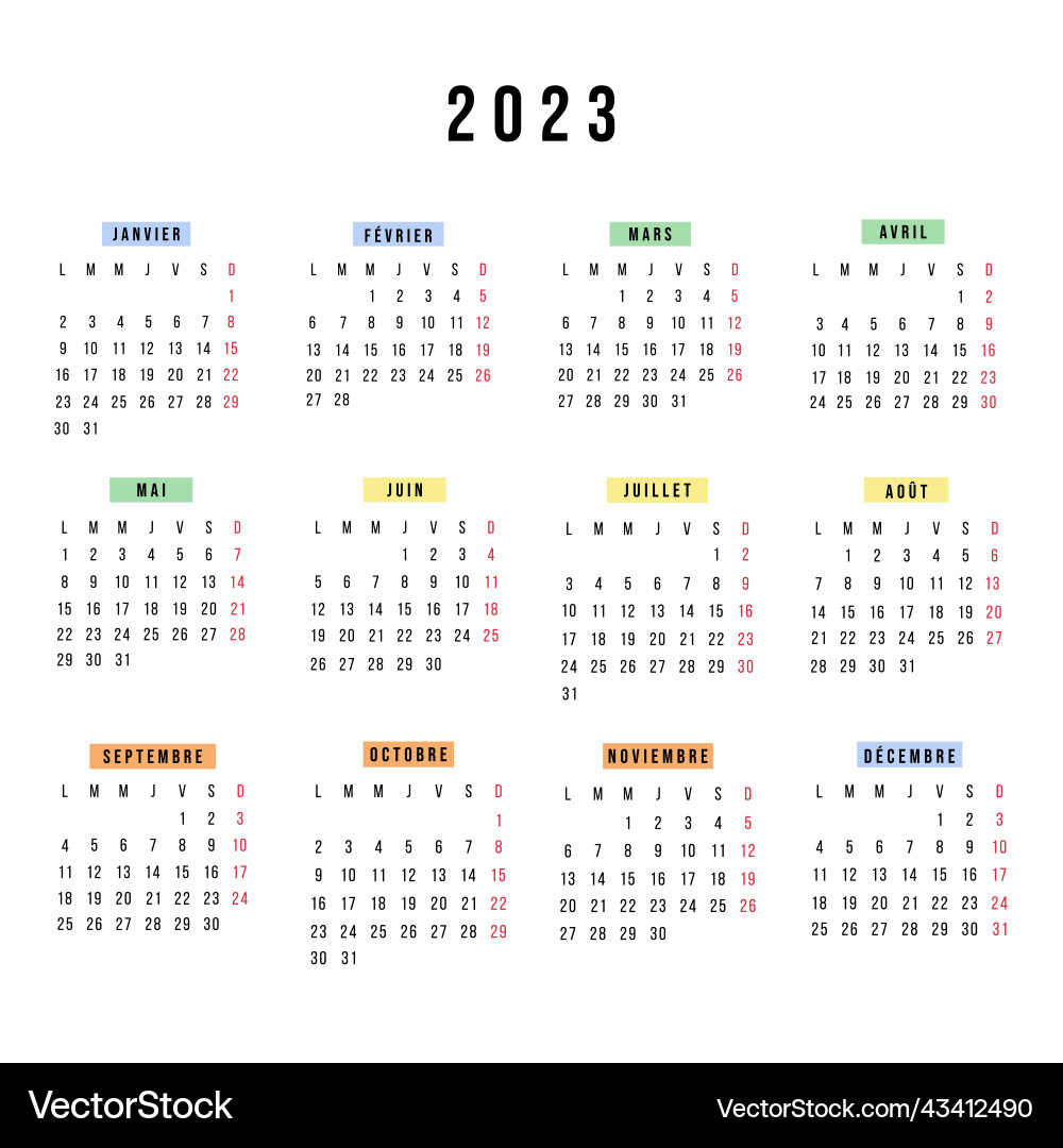 French calendar 2023 year stationery Royalty Free Vector