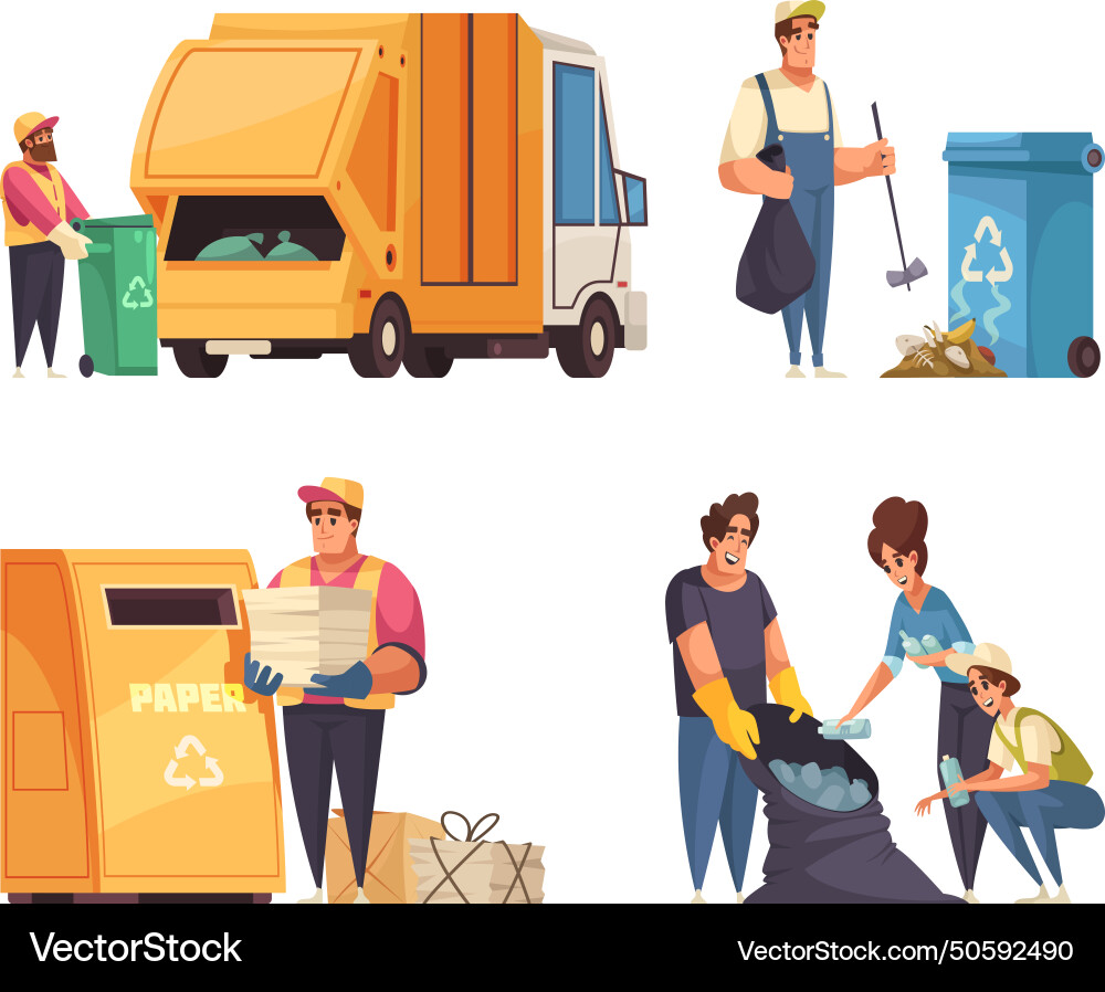 Garbage cartoon compositions set Royalty Free Vector Image