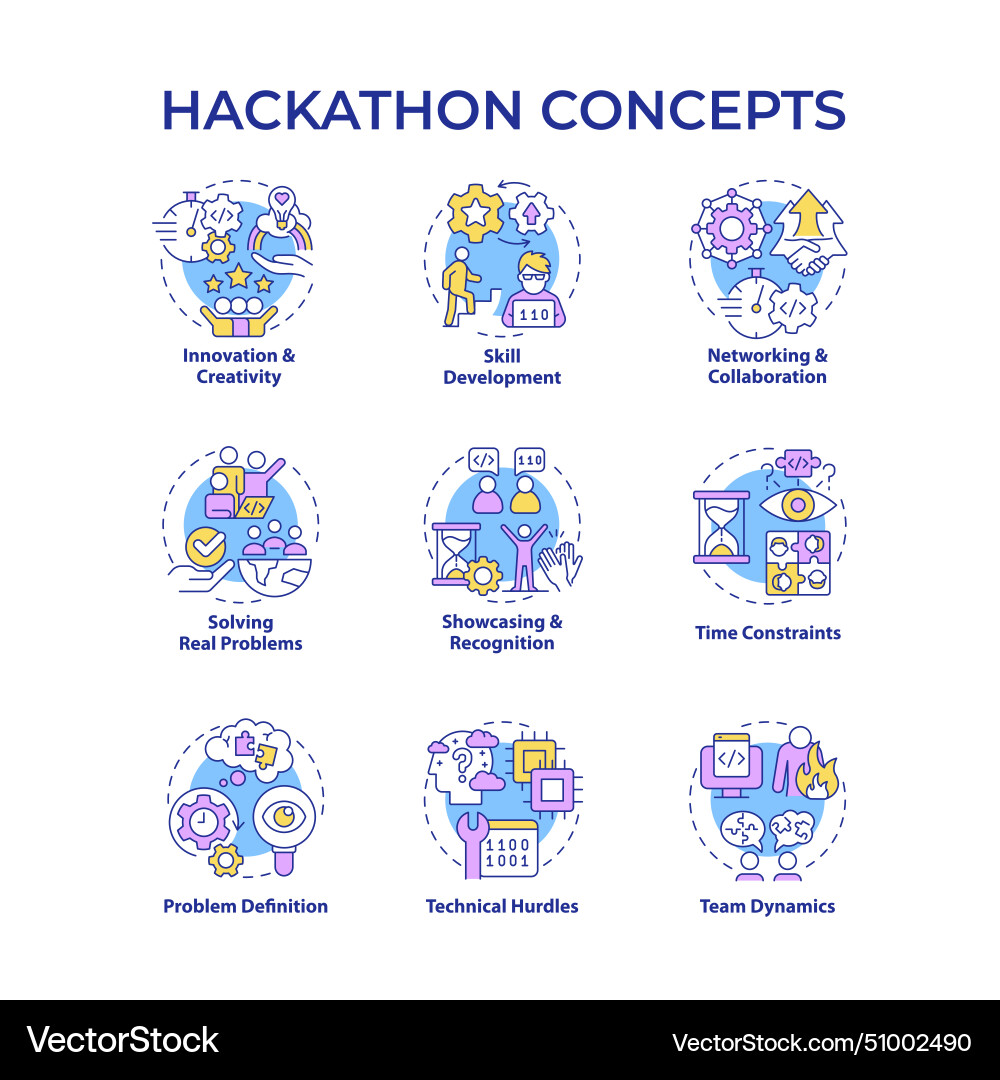 Hackathon multi color concept icons Royalty Free Vector Hackathon multi color concept icons Royalty Free Vector