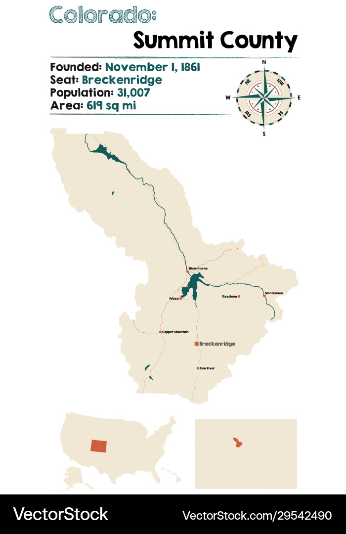 Map summit county in colorado Royalty Free Vector Image