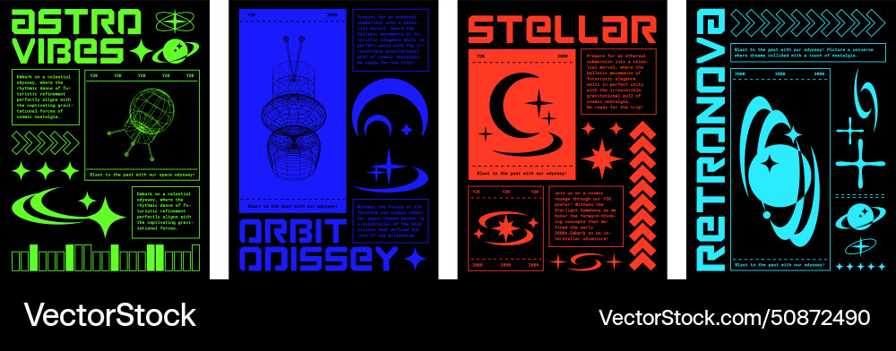 Retro futuristic techno posters set Royalty Free Vector