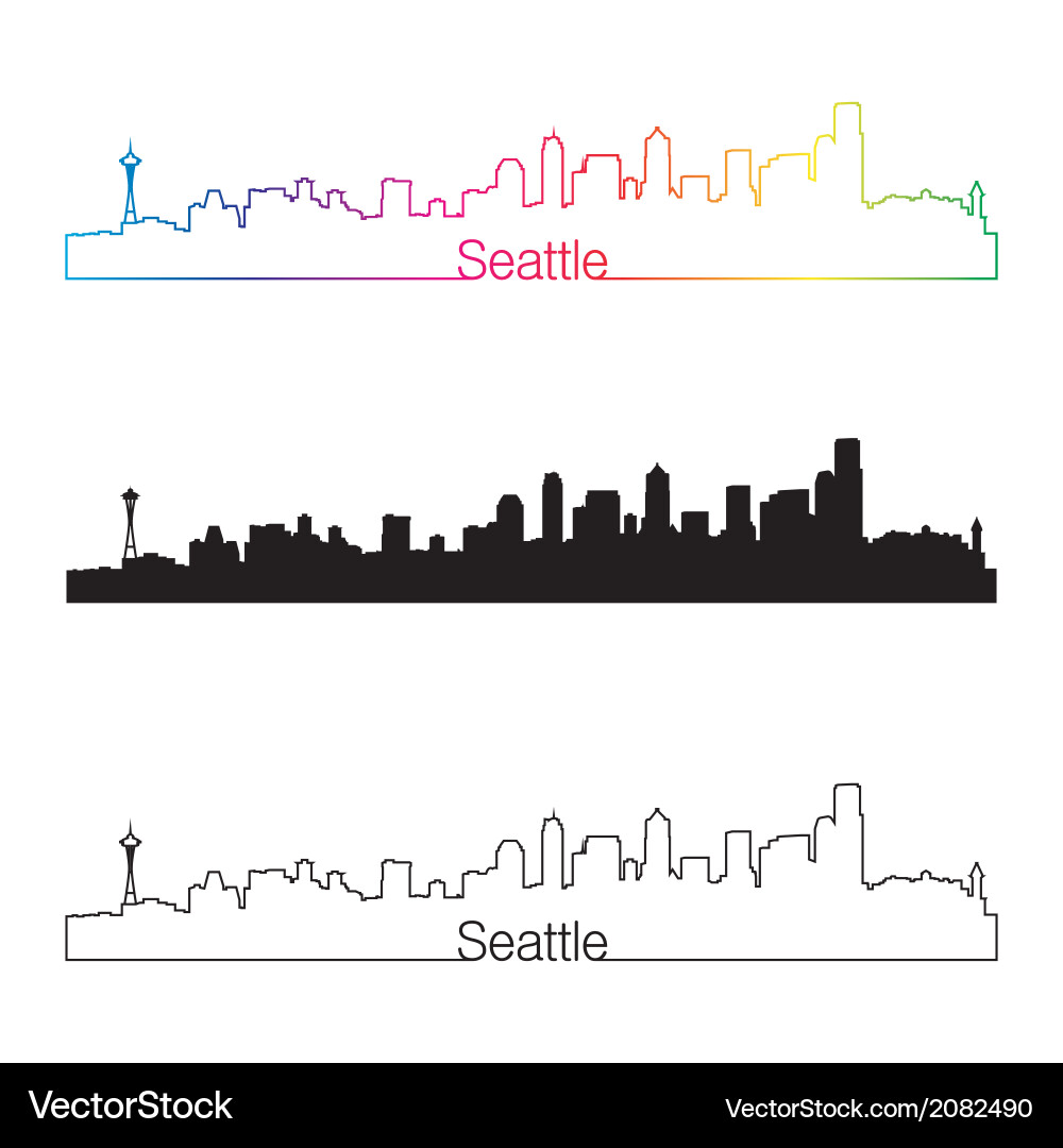 Seattle Skyline Rainbow Outline Royalty Free Vector Image