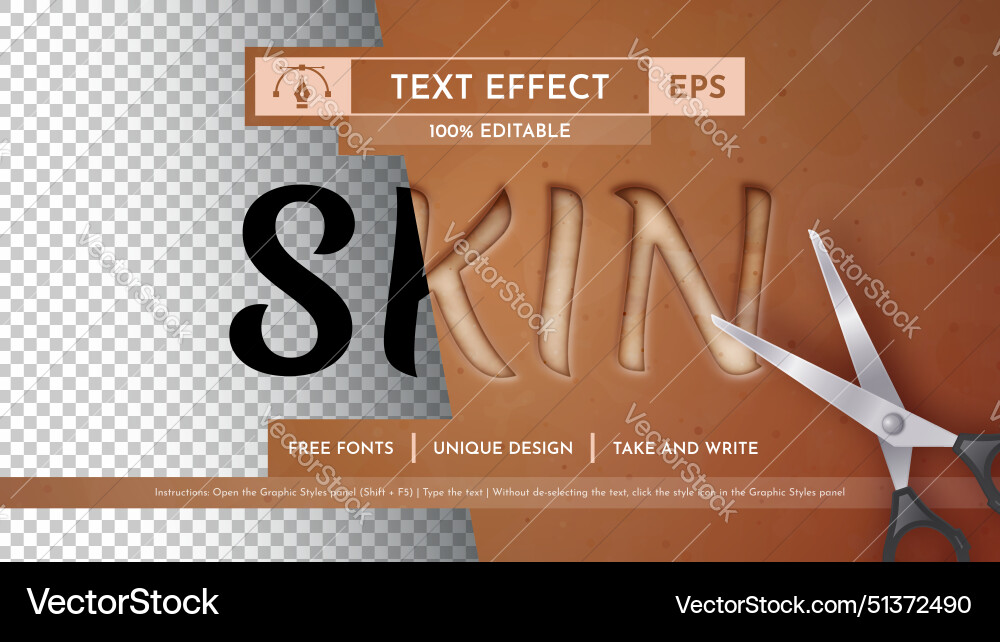 Skin editable text effect graphic style Royalty Free Vector
