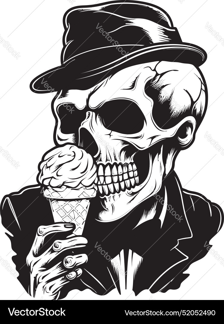 Terrifying treats skeleton licking soft ice cream Vector Image