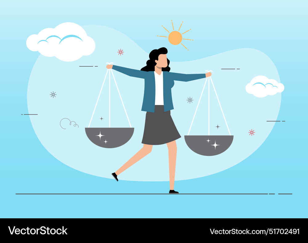 Businesswoman comparing scale to be equal Vector Image
