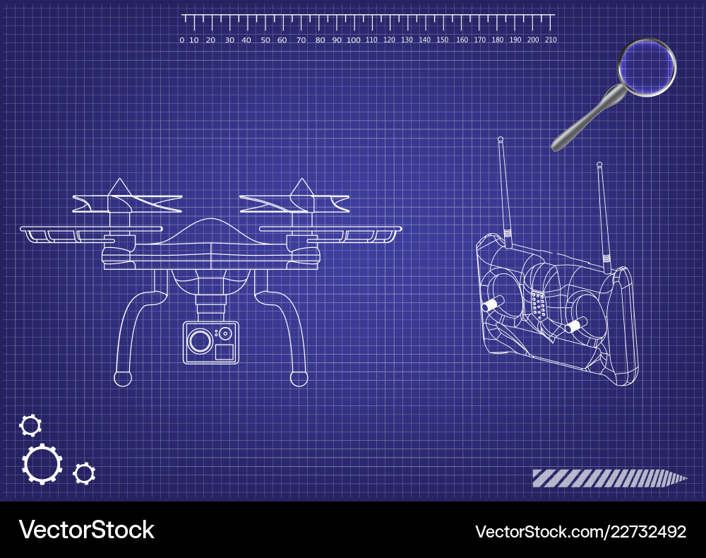 3d model of quadcopter and radio remote control Vector Image