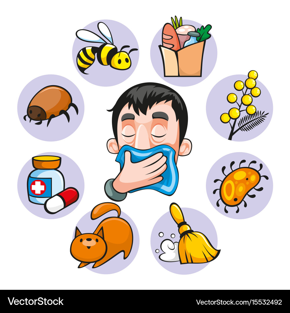 Allergy Symptoms Cartoon Set Royalty Free Vector Image